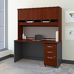 Bush Business Furniture Series C Office Desk with Hutch and Mobile File Cabinet, 60W x 24D, Hansen Cherry
