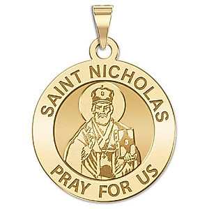 PicturesOnGold.com Saint Nicholas Religious Medal EXCLUSIVE - 14k Yellow Gold - 2/3 x 2/3 Inch Size of Dime - Protection Jewelry Christian Gifts for Men & Women