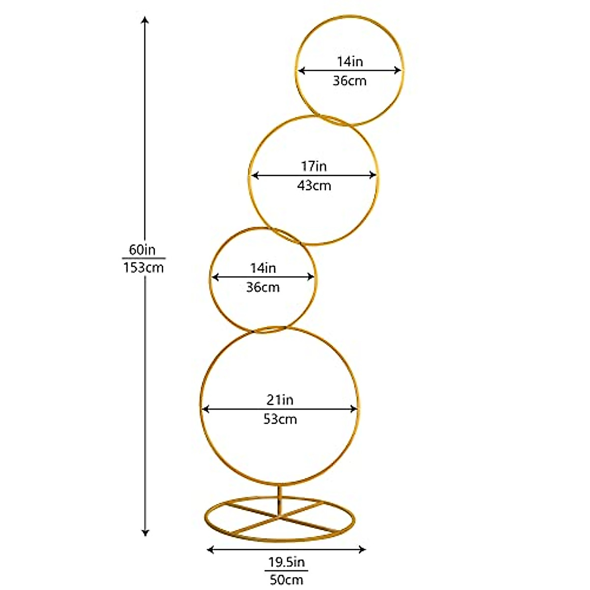 YALLOVE 5Ft Wedding Round Hoop Backdrop Stand, Detachable 4 Tier Gold Metal Flower Arch Frame for Photo Booth Background, Aisle Decor, Table Centerpiece, Stage Display, and More, Flower NOT Included