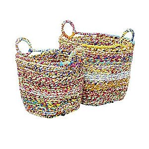 CosmoLiving by Cosmopolitan Cotton Round Storage Basket with Handles, Set of 2 16", 14"H, Multi Colored
