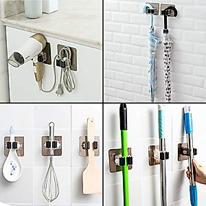 10Pcs Mop Broom Holder Clip, Self Adhesive Wall Mounted Broom Grippers, Great adhesion Anti-Slip Storage Rack for Kitchen, Garden, Garage, Bathroom, Office