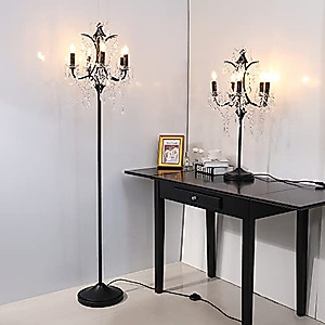 TOCHIC 5-Light Farmhouse Tranditional Crystal Floor Lamp, Black Craft Candelabra Lighting Fixture 65'' Tall for Living Room, Dining Room, Entryway, Bedroom