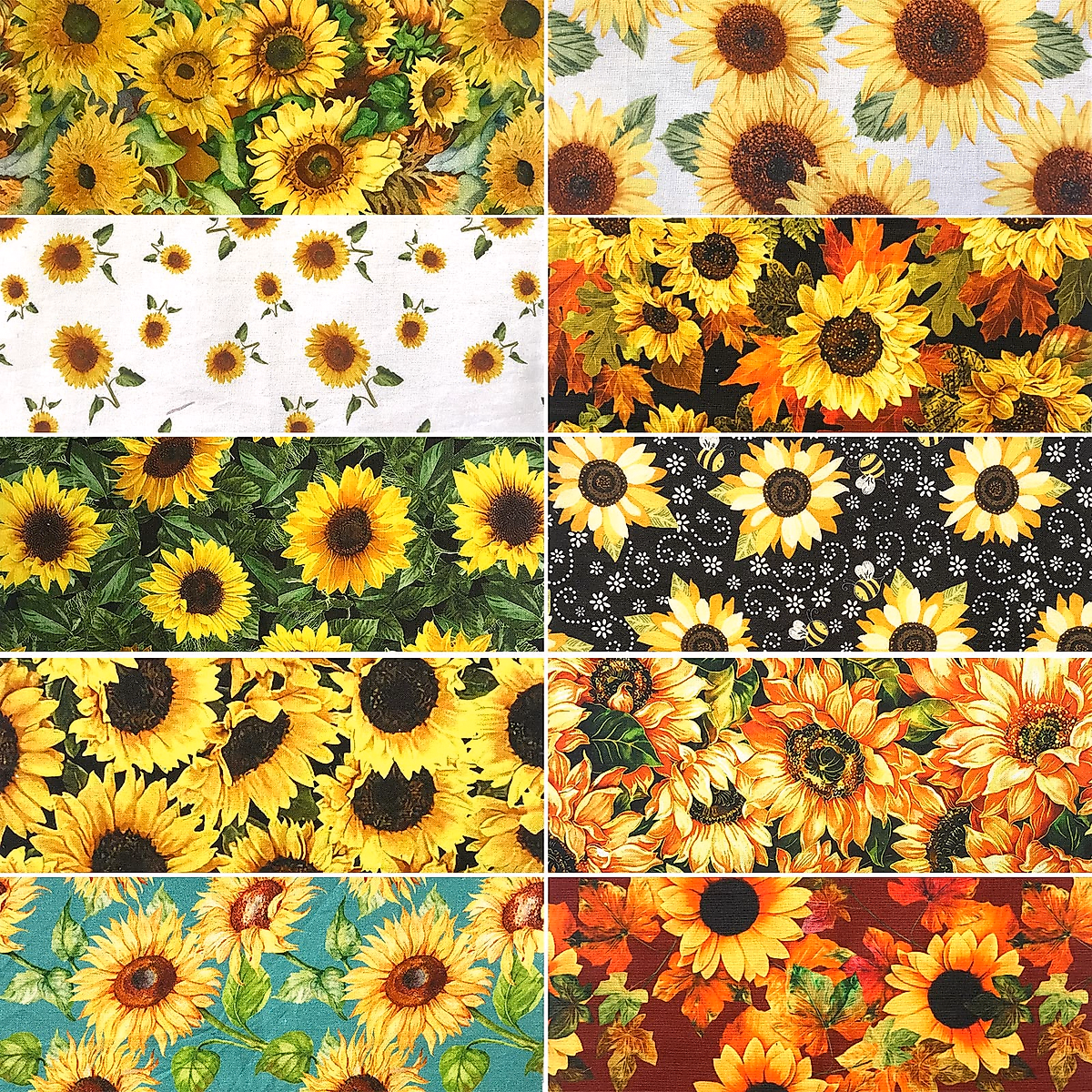 Mililanyo 10Pcs 25 x 25cm Sunflower Cotton Fabric Patchwork Printed Patterns Quilting Fabric Sewing Patchwork Precut Fabric for DIY Artcraft