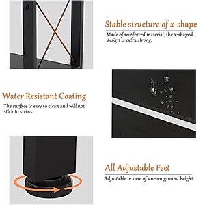 PONROL Corner Bookshelf Bookcase, Large Reversible 5 Tier Ladder Shelves Storage Display Rack with Metal Frame, Industrial Home Office Furniture for Living Room Bedroom, Black