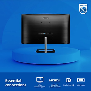 PHILIPS 322E1C 32" Super-Curved Frameless Monitor, Full HD VA, 104% sRGB, Adaptive-Sync 75Hz, VESA, 4Yr Advance Replacement Warranty, Black/Silver