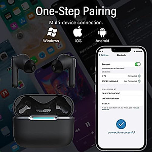 Wireless Earbuds Bluetooth 5.1 Headphones with Wireless Charging Case IPX7 Waterproof Stereo Earphones in-Ear Built-in Mic Headset, Auto Pairing Headphones for iPhone/Samsung/iOS/Android (Black)