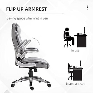 Vinsetto High Back 360° Swivel Ergonomic Home Office Chair with Flip Up Arms, Faux Leather Computer Desk Rocking Chair, Grey