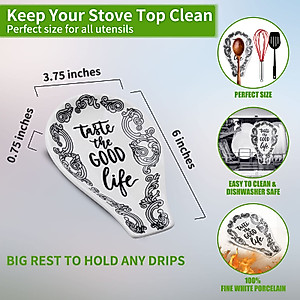 Yoeuen Green Ceramic Spoon Rest for StoveTop, 5.5inch Spoon Holder for Kitchen Counter Heat-Resistant, Classic Style Large Utensil Rest for Spatula, Spoons or Tongs, 1pcs