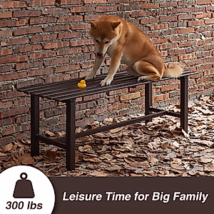 Mutaomay Outdoor Bench, Metal Weatherproof Front Porch Bench, 2-Person Porch Bench, Anti-Rust Outdoor Backless Bench for Park, Swimming Pool, and Yard, Light Weight with 350LBS Capacity (Dark Brown)