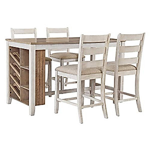 Signature Design by Ashley Skempton Farmhouse 36" Counter Height Dining Table with Storage & Wine Rack, Whitewash
