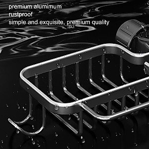 Jeanoko Faucet Storage Shelf Aluminum Plastic Two Containers with Towel Rod Kitchen Sink Faucet Shelf for Sponge Rag Kitchen Bathroom(Silver)