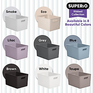Superio Ribbed Collection - Decorative Plastic Open Home Storage Bins Organizer Baskets, Small Grey (1 Pack) Container Boxes for Organizing Closet Shelves Drawer Shelf 1.5 Liter