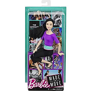 Barbie Made to Move Posable Doll in Purple Color-Blocked Top and Yoga Leggings, Flexible with Black Hair