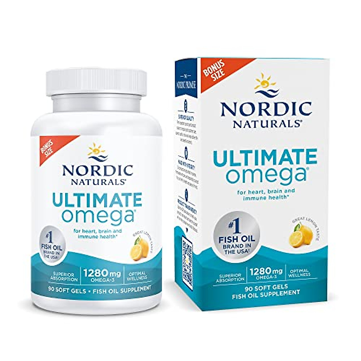 Nordic Naturals Ultimate Omega, Lemon Flavor - 90 Soft Gels - 1280 mg Omega-3 - High-Potency Omega-3 Fish Oil Supplement with EPA & DHA - Promotes Brain & Heart Health - Non-GMO - 45 Servings