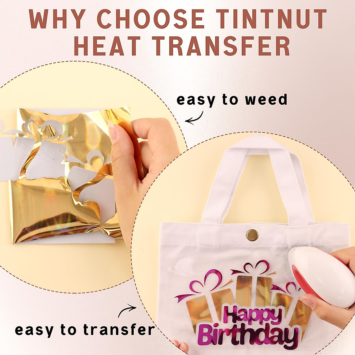 Tintnut Metallic Heat Transfer Vinyl Bundle Chrome HTV Vinyl,12 Sheets 12"x 10" Foil Holographic Gold Iron On Vinyl for Compatible with Cricut or Silhouette Cameo