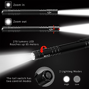 ELFGO LED Pen Light, Zoomable Penlight Flashlight, 270 Lumens Pocket Size Clip Flashlight Small Mini Handheld Slim Flashlight for Nurse, Medical, Inspection, Repair, Engineer, Doctor