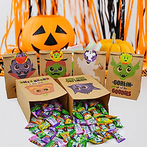 JOYIN 24 PCS Halloween Kraft Paper Treat Bags with Character Designs, Halloween Candy Bag with Kraft Paper Bag & Sticker, Halloween Candy Gift Bags for Party Favor Party Supplies