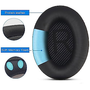 T Tersely Replacement Earpads Cushions for Bose QuietComfort 35 II/45 (QC35/QC45/QC35 II) Headphones,with QC35 Shaped Scrims with 'L and R' Lettering QC25 QC15 QC2 SoundTrue SoundLink Ear Pads (Black)