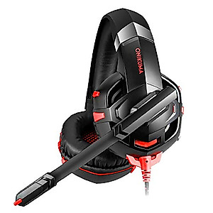 Cdycam Gaming Headset for PS4, PC, Xbox One Controller, Wired Gaming Chat Headphones with 7.1 Surround Sound, Noise-Cancellation Microphone, LED Blue Light Gaming Headset (RED)