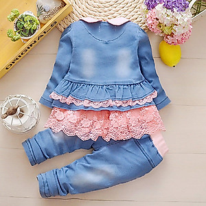 6m-4Years Babygirls and Infant Girls Jean Jackets Floret and Dress T-Shirts with Jeans Clothing Sets(6-12,Orange)