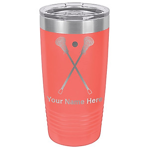 LaserGram 20oz Vacuum Insulated Tumbler Mug, Lacrosse Sticks, Personalized Engraving Included (Coral)