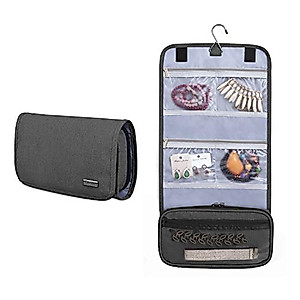 Teamoy Jewelry Roll Bag Travel Hanging Jewelry Organizers - Perfect for Business Trips, Gray (Accessories Not Included)