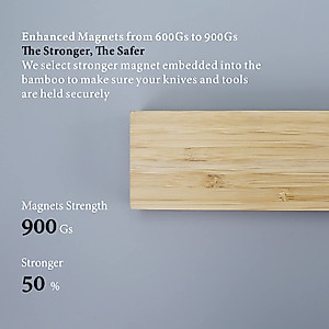 KITCHENDAO Bamboo Magnetic Knife Holder for Wall 17 inch Knife Magnetic Strip Bar Rack- 50% Stronger Magnet - Safe, Secure & Easy Storage Solution for Kitchen Knives, Metal Utensils & More