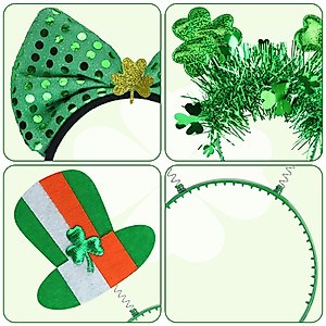 Oiuros 9PCS St Patricks Day Headband Women, St.Patrick'S Day Green Shamrock Clover Headband for Women Girls Hair Accessories Headwear