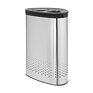 Brabantia Large Laundry Hamper (Matt Steel) Bathroom Bedroom Dirty Clothes Basket with 2 Sections, Inner Laundry Bags, Discrete Lid - 14.5 Gal