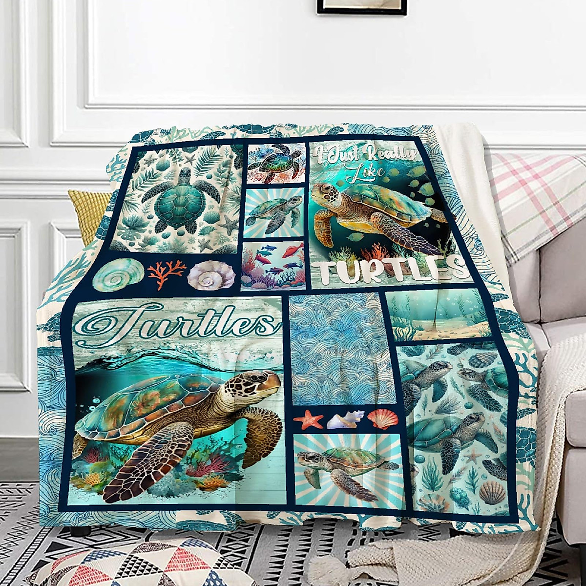 I Just Really Like Turtles Blanket for Girls Boys Turtle Gifts for Men Women Warm Soft Throw Blanket for Bedding Sofa Traveling Camping 40x50inches