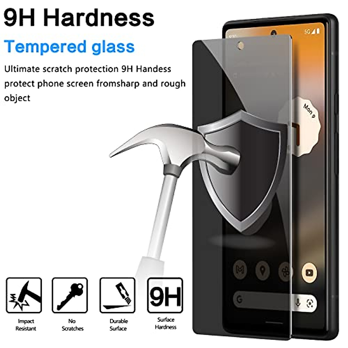 [2 Pack] YWXTW Privacy Screen Protector for Google Pixel 6A 6.1”5G,Tempered Glass Anti-Spy 9H Hardness Film for Google Pixel 6A,HD Anti-Scratch Easy Install Bubble Free Case Friendly