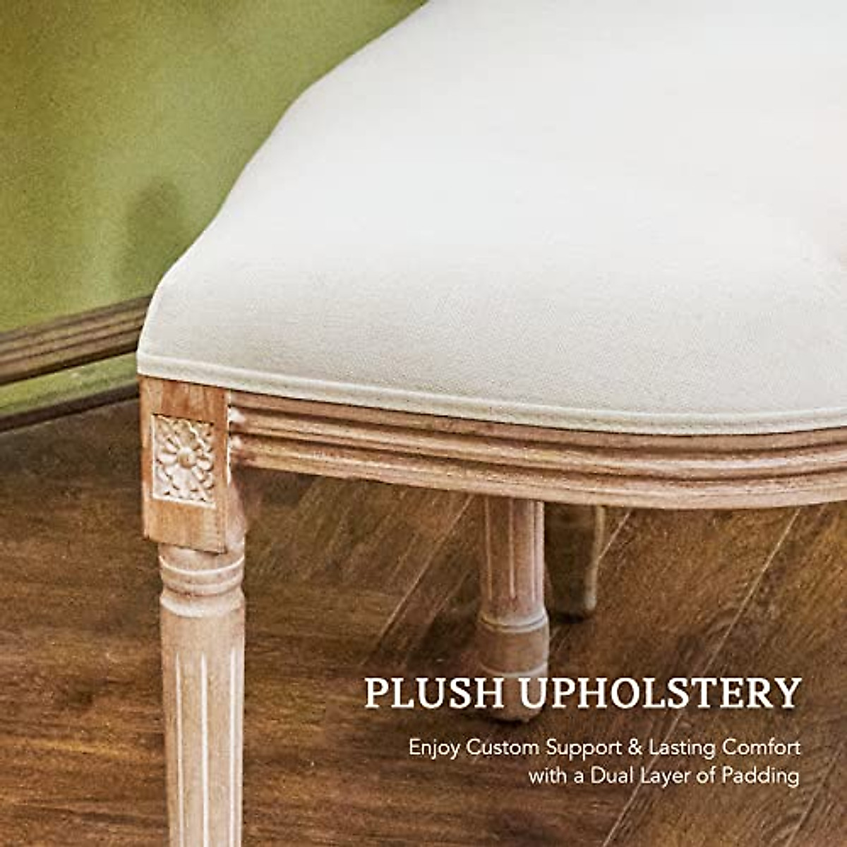 VONLUCE French Country Dining Room Chairs Set of 2, Farmhouse Fabric Chairs with Round Back, Solid Rubberwood Legs, Oval Side Chairs for Kitchen Bedroom Dining Room Beige