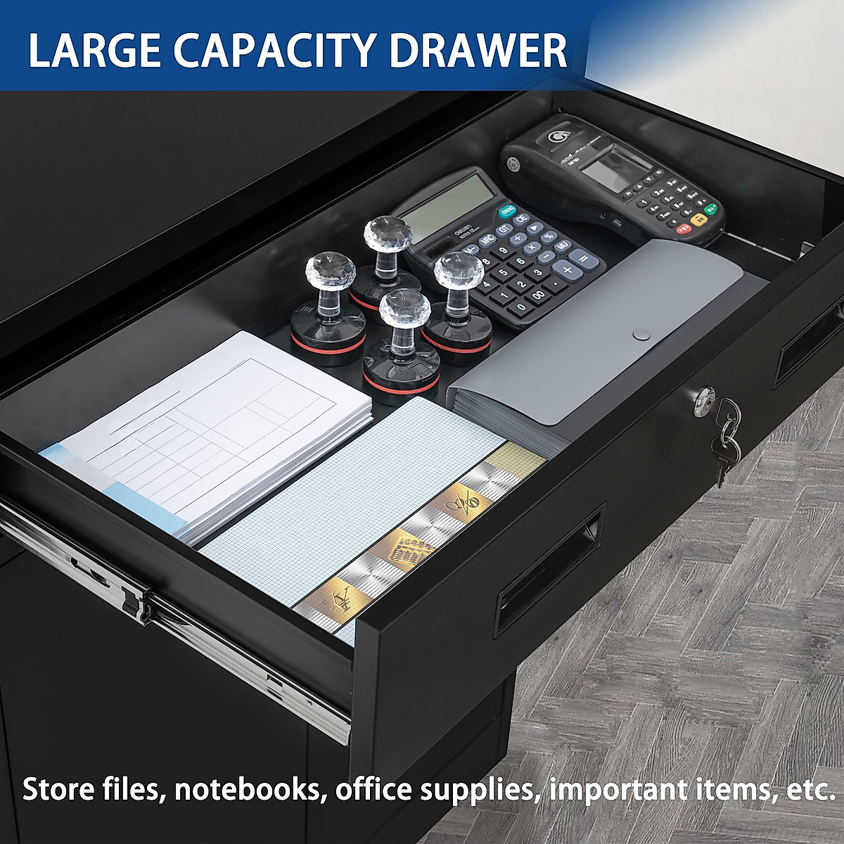 iDEKAI Metal Storage Cabinet with Lock, 39" Garage Storage Cabinets with Lockable Drawers and Adjustable Shelves,Tall File Cabinet, Tool Cabinet for Office,Home,Garage,Gym,School (White)