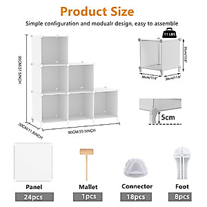 AWTATOS Cube Storage Organizer, Storage Cubes Shelves Bookshelf, 6 Cube Closet Organizers and Storage, DIY Stackable Plastic Clothes Organizer Shelving for Bedroom, Home, White
