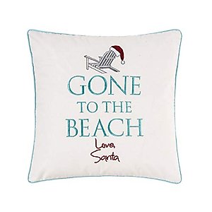 C&F Home Gone to The Beach Love Santa Pillow Winter Xmas Christmas Decor Decoration Embroidered Throw Pillow for Couch Chair Living Room Bedroom 18 x 18 White