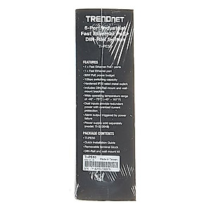 TRENDnet 5-Port Industrial Fast Ethernet DIN-Rail Switch, 4 x Fast Ethernet PoE+ Ports, 1 x Fast Ethernet Port, 90W PoE Power Budget, DIN-Rail, IP30 Rated, Lifetime Protection, Black, TI-PE50