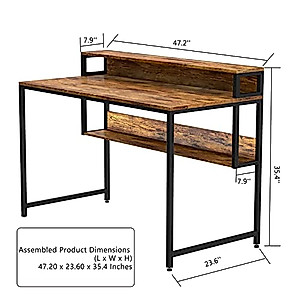 HAISEN Computer Desk with Shelf and Monitor Stand (XL)