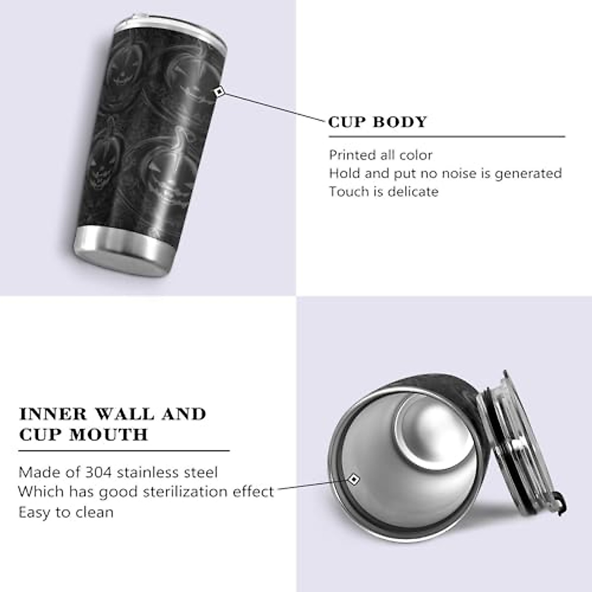 Amooorous Pure Black Evil Halloween Pumpkin Stainless Steel cup with lid with Lid and Straw 20oz coffee mug for coffee aesthetic insulated tumbler botellas para agua termica 20oz