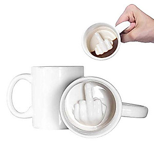 Up Yours Mug Thumbs Up Ceramic Middle Finger Coffee Cup 14 Ounces Milk Tea Funny Coffee Gift Mug for New Year, Christmas, Halloween and Birthday