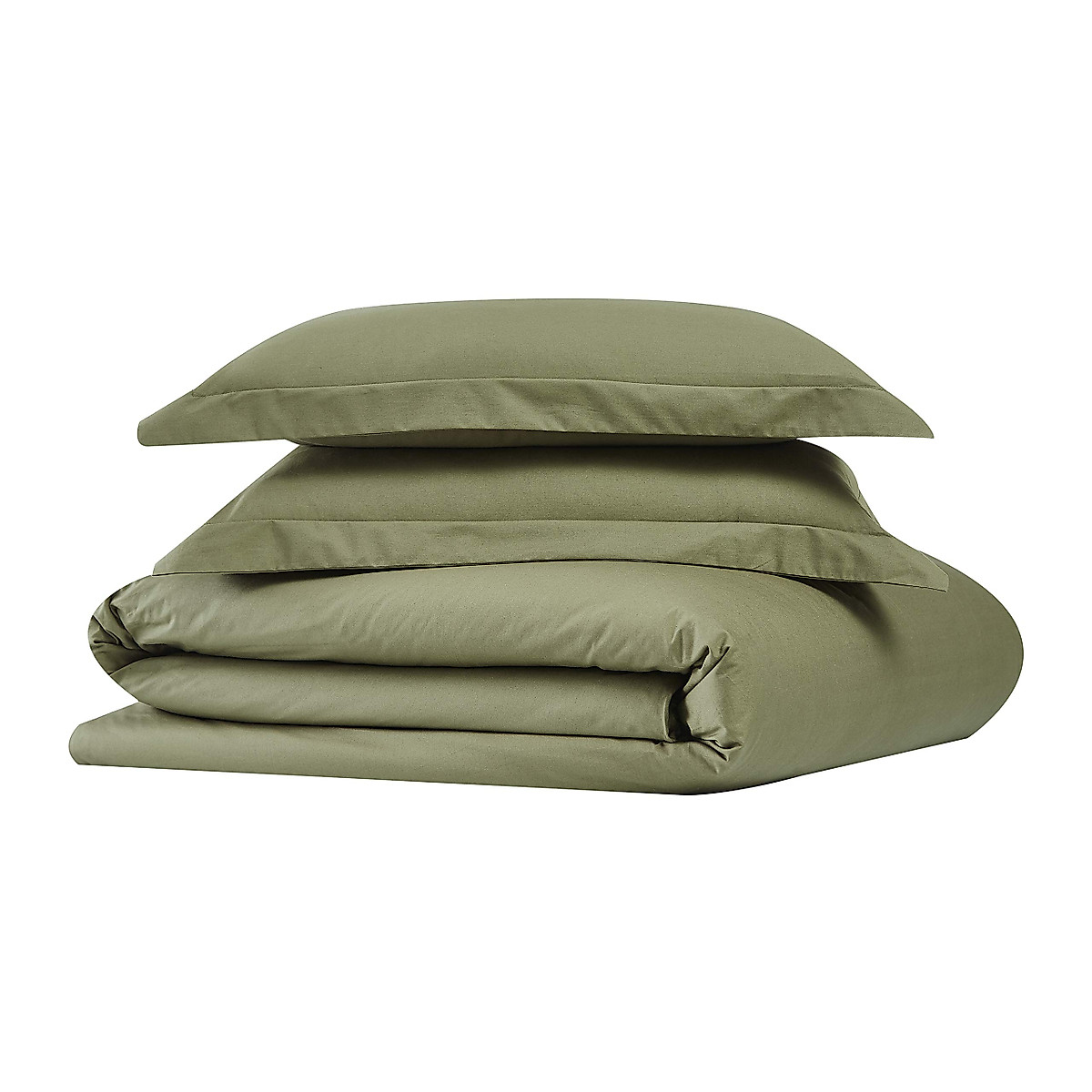 Brooklyn Loom Solid Cotton Percale Olive Green Full/Queen 3-Piece Duvet Set (DCS3158OGFQ-00)