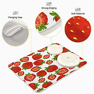 Baofu Dish Drying Mat for Kitchen Counter, Summer Strawberry Fruit Ultra Absorbent Reversible Microfiber Dishes Drying Rack Pad Heat-resistant Mats 16x18in