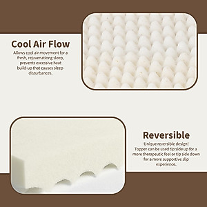 Nutan, 1-Inch Convoluted Copper-Infused Memory Foam Mattress Toppers, Cooling and Pressure Relieving with Airflow Design, Twin, Beige