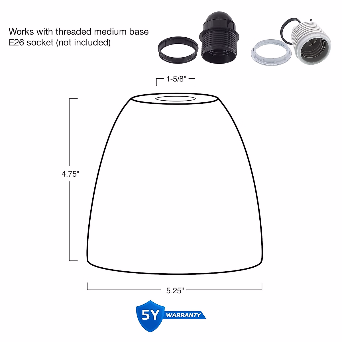 Kira Home Weston 5" Glass Shades, Alabaster Replacement Glass, 1-5/8" Fitter Opening for Threaded Medium Base Socket, 5" x 5", 3-Pack
