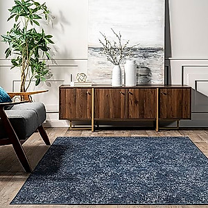 nuLOOM Elspeth Casual Faded Machine Washable Area Rug, 4x6, Navy
