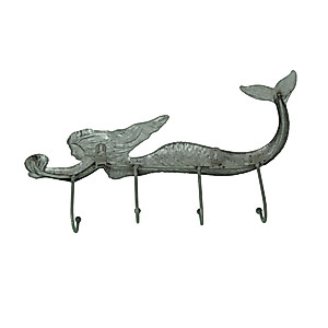 Things2Die4 Coastal Green Metal Swimming Mermaid Wall Hook Rack, Aquamarine, One Size