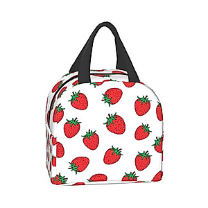 Algranben Reusable Lunch Bag for Women Teen Girls, Simple Cute Insulated Thermal Bags for Work Travel Picnic, Strawberry