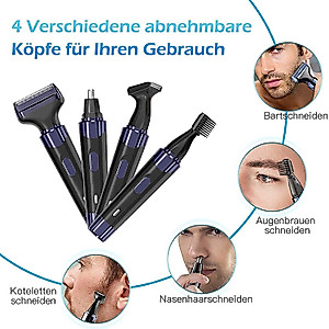 XIXIANDASHA Ear and Nose Hair Trimmer Clipper for Men Women, 4 in 1 USB Rechargeable Professional Electric Eyebrow and Facial Hair Trimmer with Waterproof Head Double-Edge Stainless Steel Blade