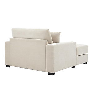 Brabrety Oversized Chaise Lounger Modern Style Sofa Couch,with Pillows, Charge Station & Cup Holders, Chenille Fabric (Cream-55in)