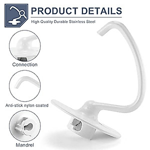 Dough Hook for Kitchen Aid Stand Mixer K45DH Coated Dough Hook fit for 4.5-5 QT Tilt-Head Stand Mixers K45 K45SS KSM90 KSM110 KSM150 KSM75 by MIFLUS