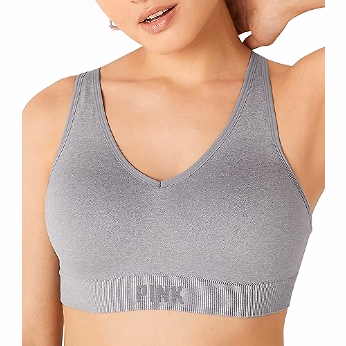 Victoria's Secret Pink Active Seamless Air Sports Bra, Medium Impact, Grey (XL)